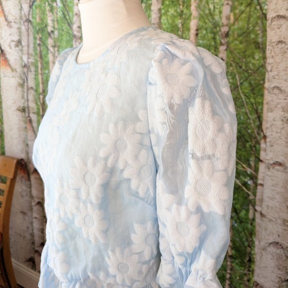Topshop | Tops | Topshop Peplum Puffed Sleeve Double Layer Sheer Blue ...